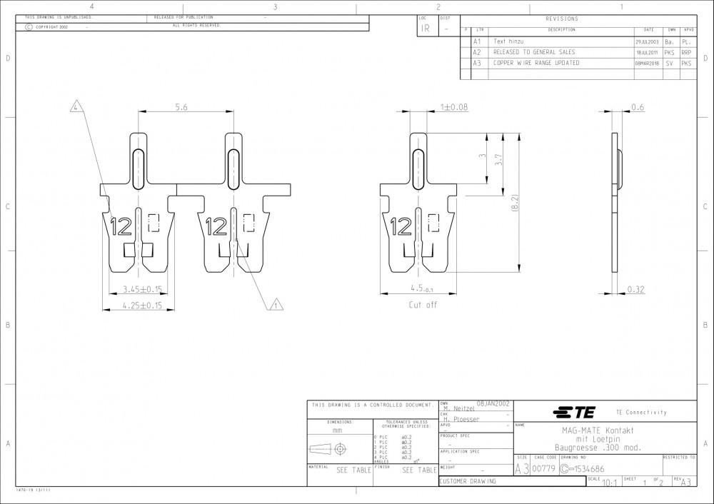 TE Connectivity 1534686-1 controlled drawing page 1