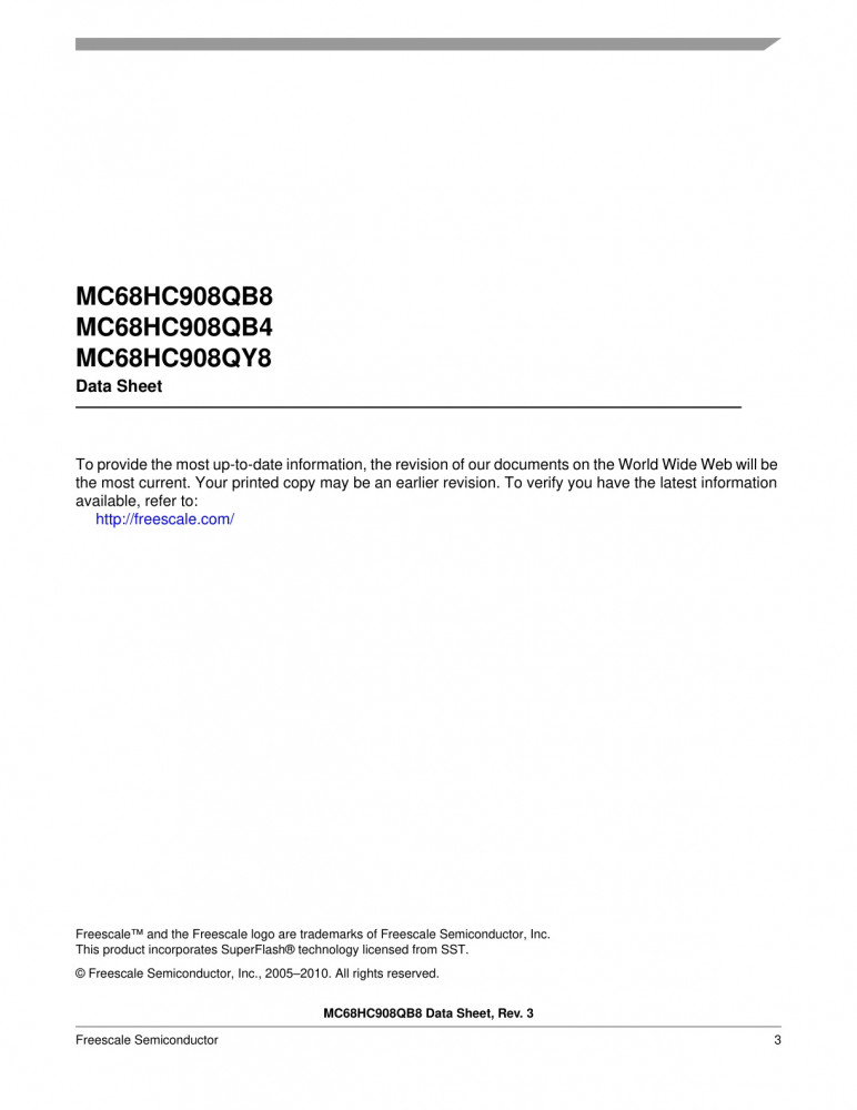 MC908QY8CDT datasheet page 3
