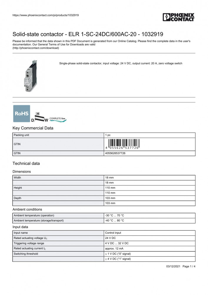 Phoenix Contact 1032919 technical document page 1