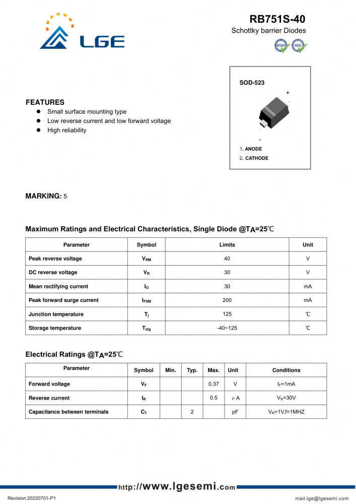 RB751S-40 datasheet page 1
