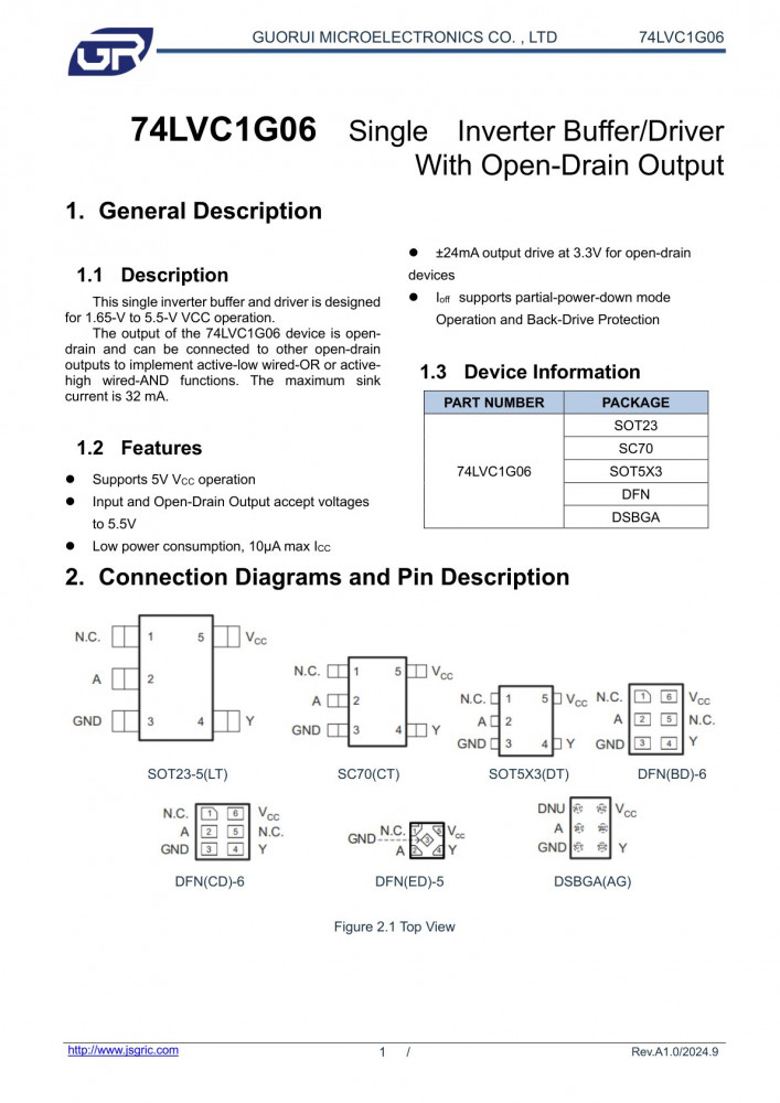 74LVC1G06 technical document page 1