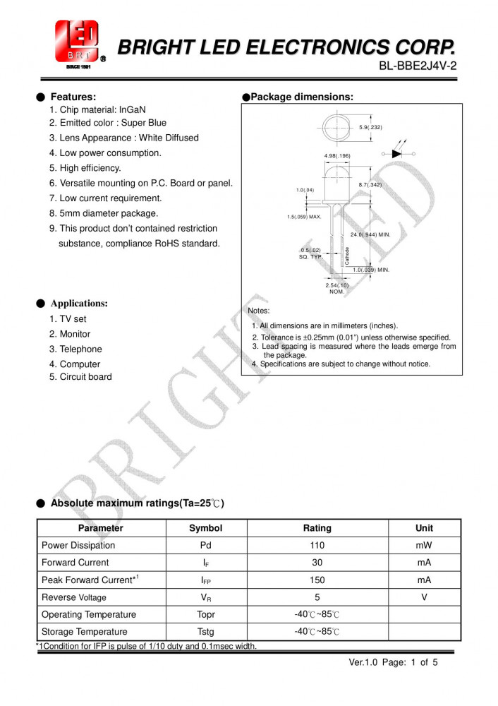 BL-BBE2J4V-2 datasheet page 1