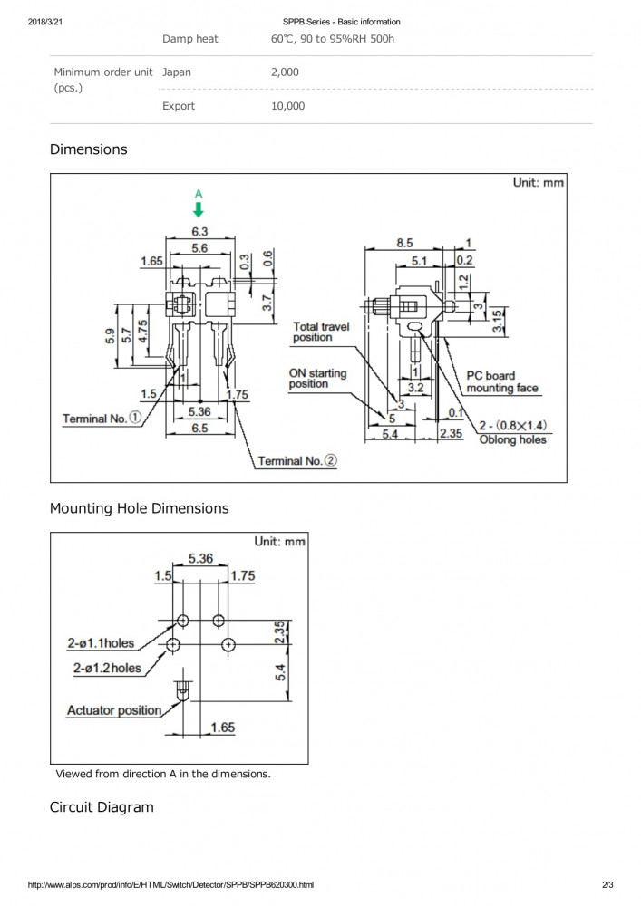 SPPB620300 PCB mounting hole reference