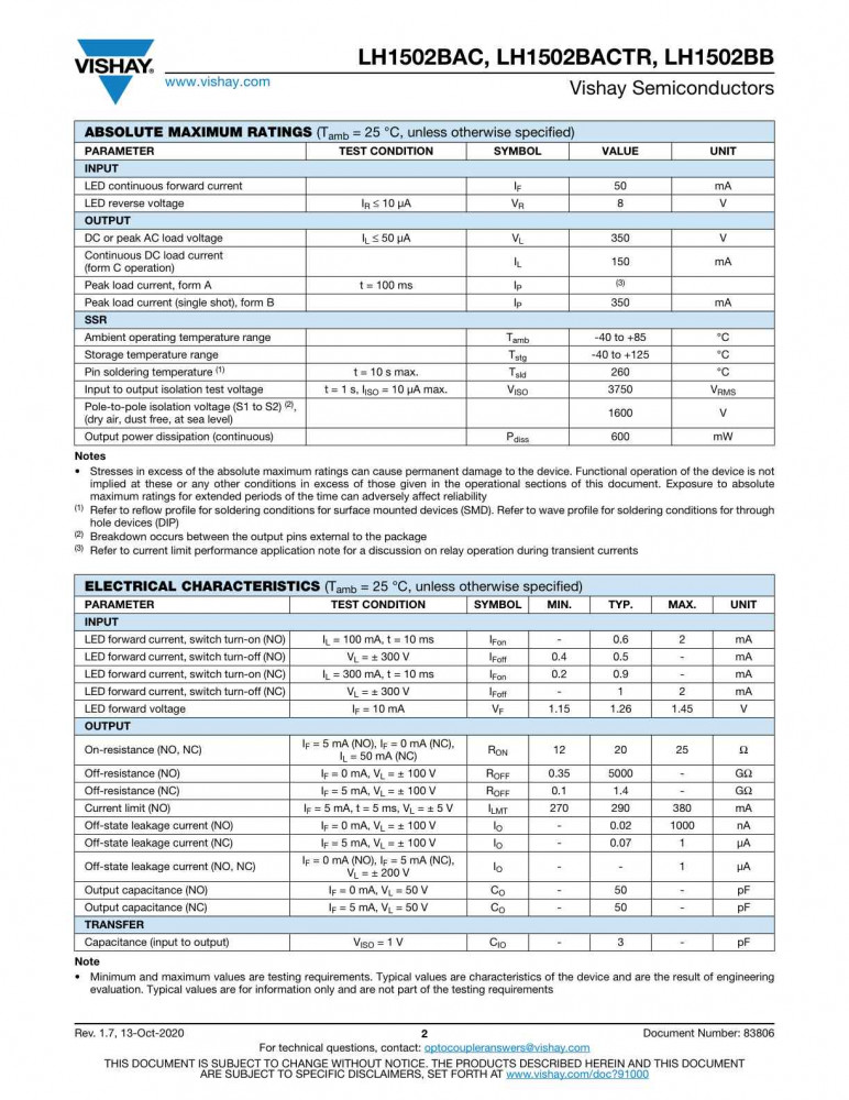 LH1502BAC datasheet page 2