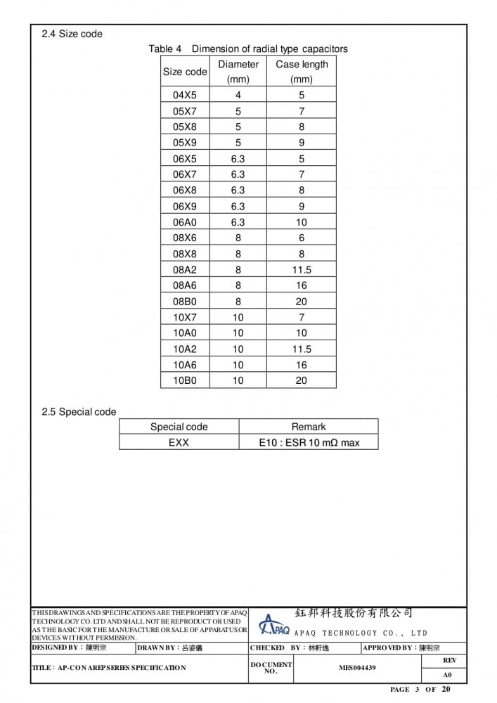 APAQ AREP specification page 3