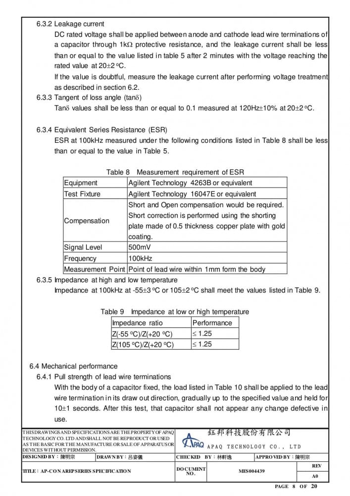 APAQ AREP mechanical test page 8