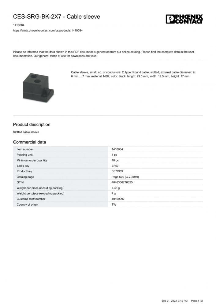 Phoenix Contact 1410084 technical document page 1