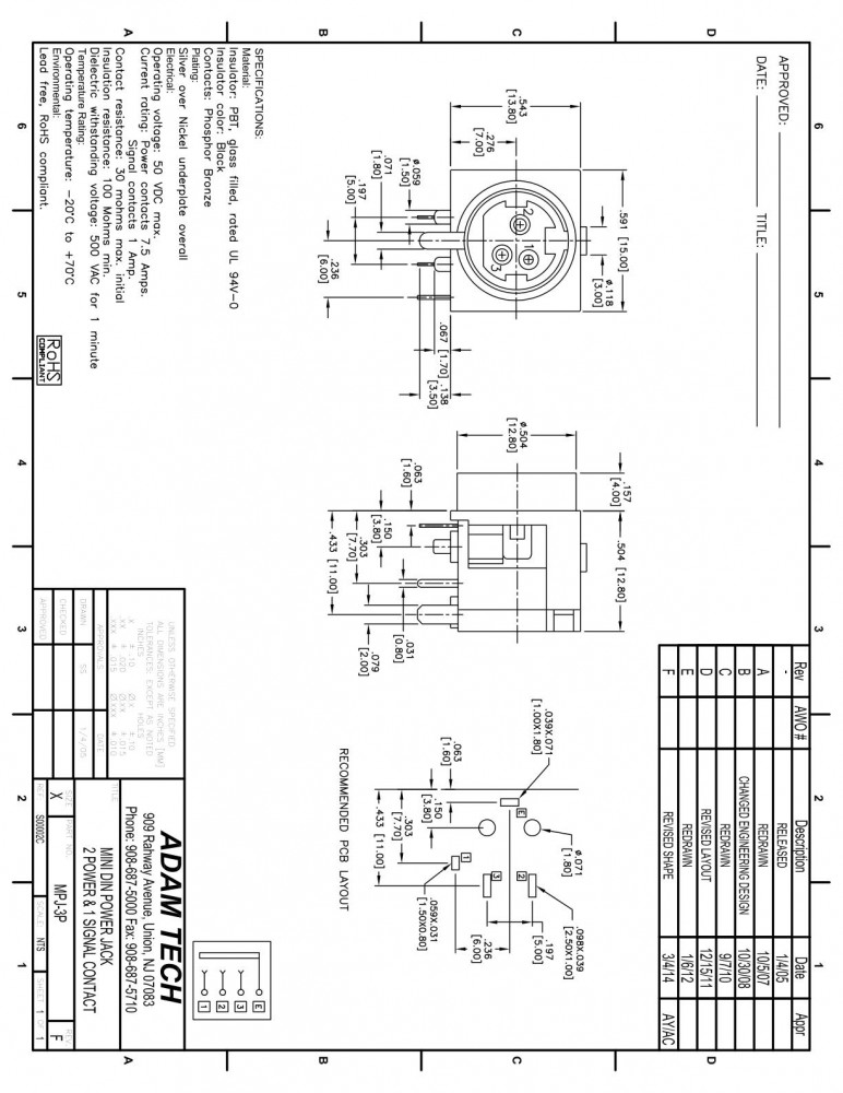 ADAM TECH MPJ-3P Mini DIN power jack drawing page
