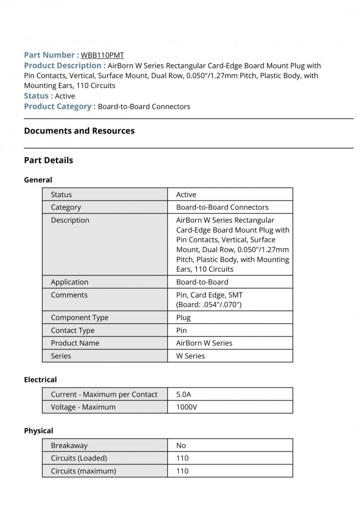 WBB110PMT technical document image, page 1