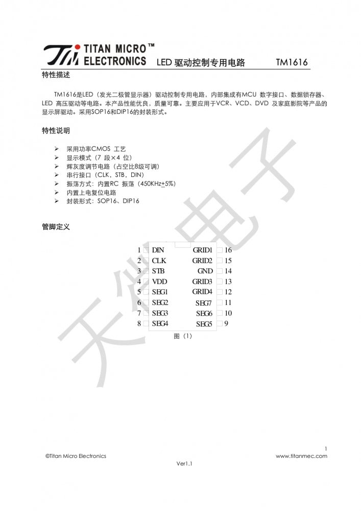 TM1616 datasheet page 1