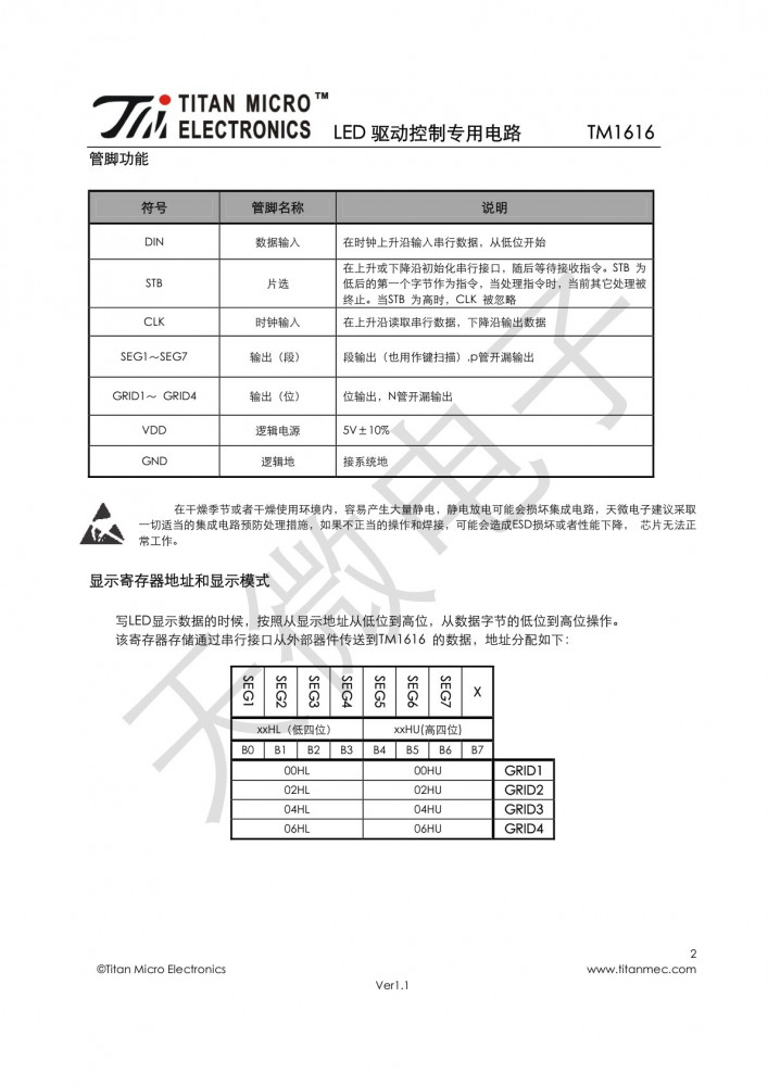 TM1616 datasheet page 2