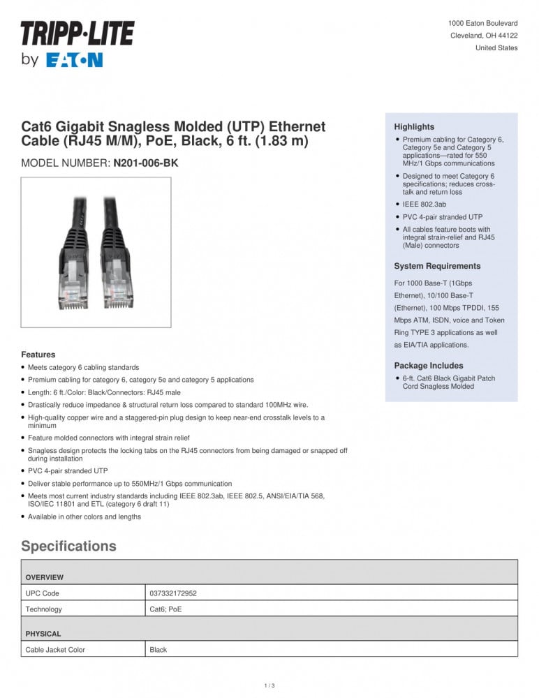 N201-006-BK technical document page 1