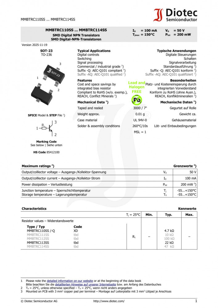 MMBTRC110SS datasheet page 1