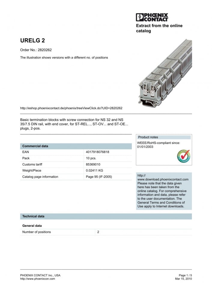 Phoenix Contact 2820262 technical document page 1