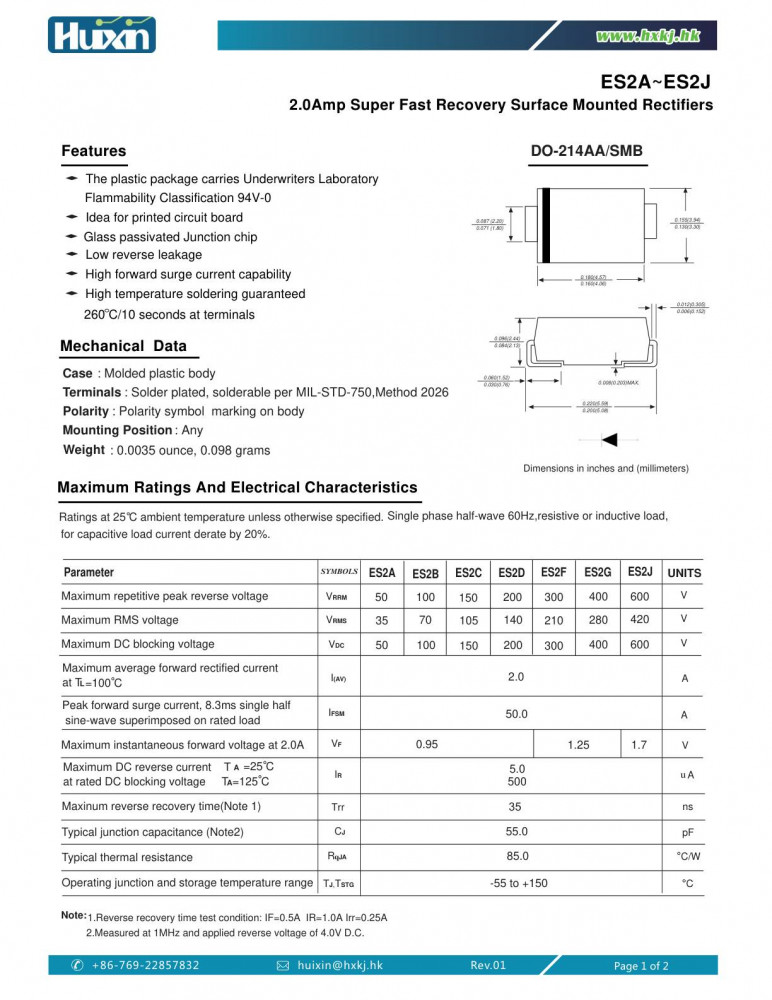 Huixin ES2D datasheet page 1