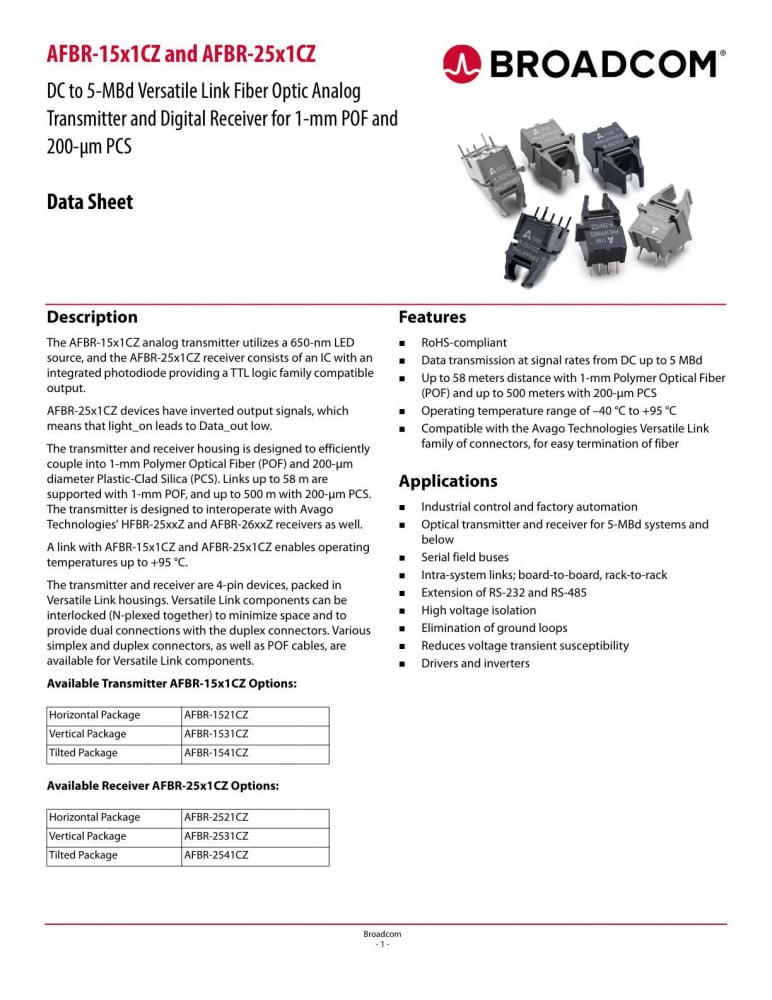 AFBR-1521CZ datasheet page 1