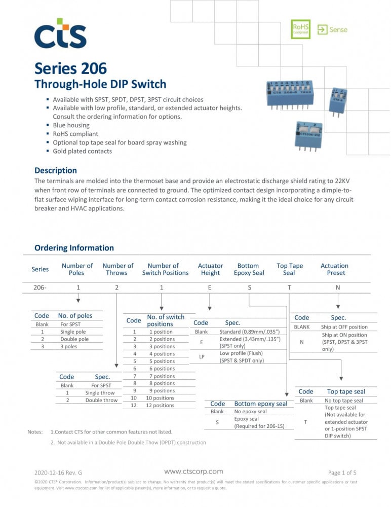 CTS 206 Series datasheet page 1