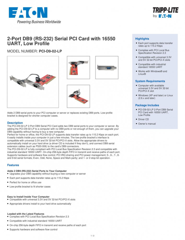 PCI-D9-02-LP technical document page 1