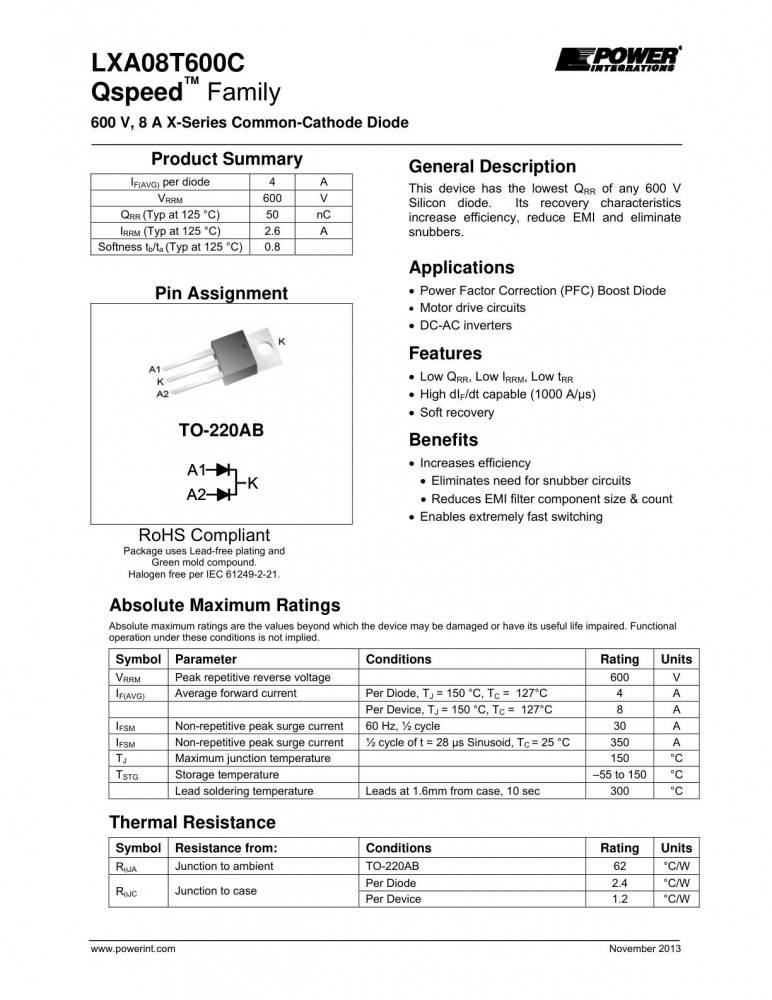 LXA08T600C datasheet page 1