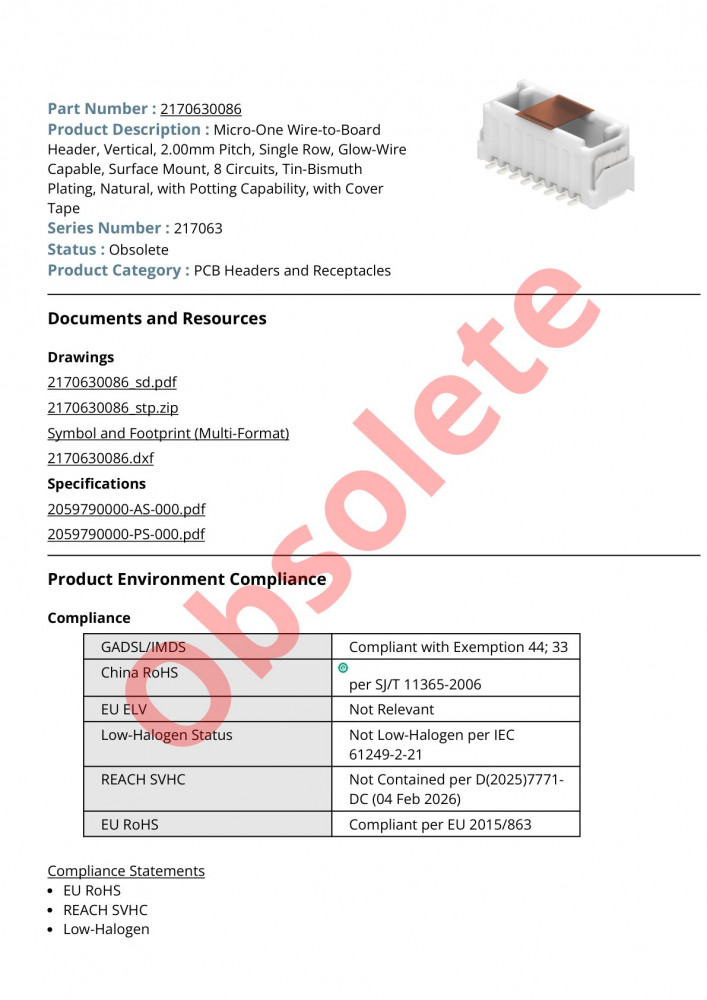 Technical document image 1 for MOLEX 2170630086