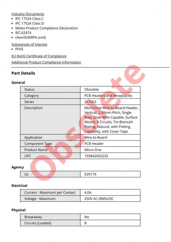 Technical document image 2 for MOLEX 2170630086