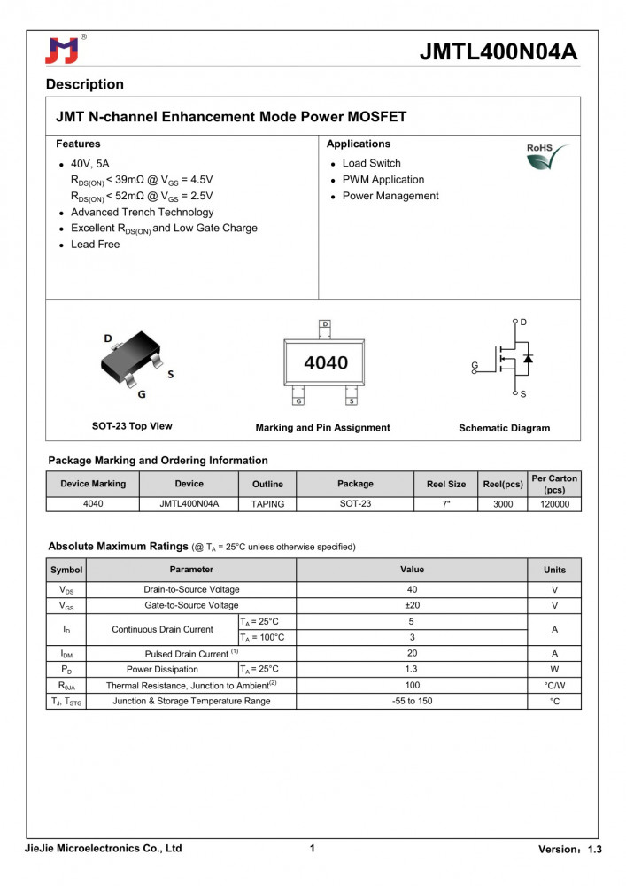 JMTL400N04A datasheet page 1