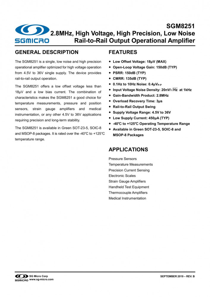 SGM8251 datasheet page 1