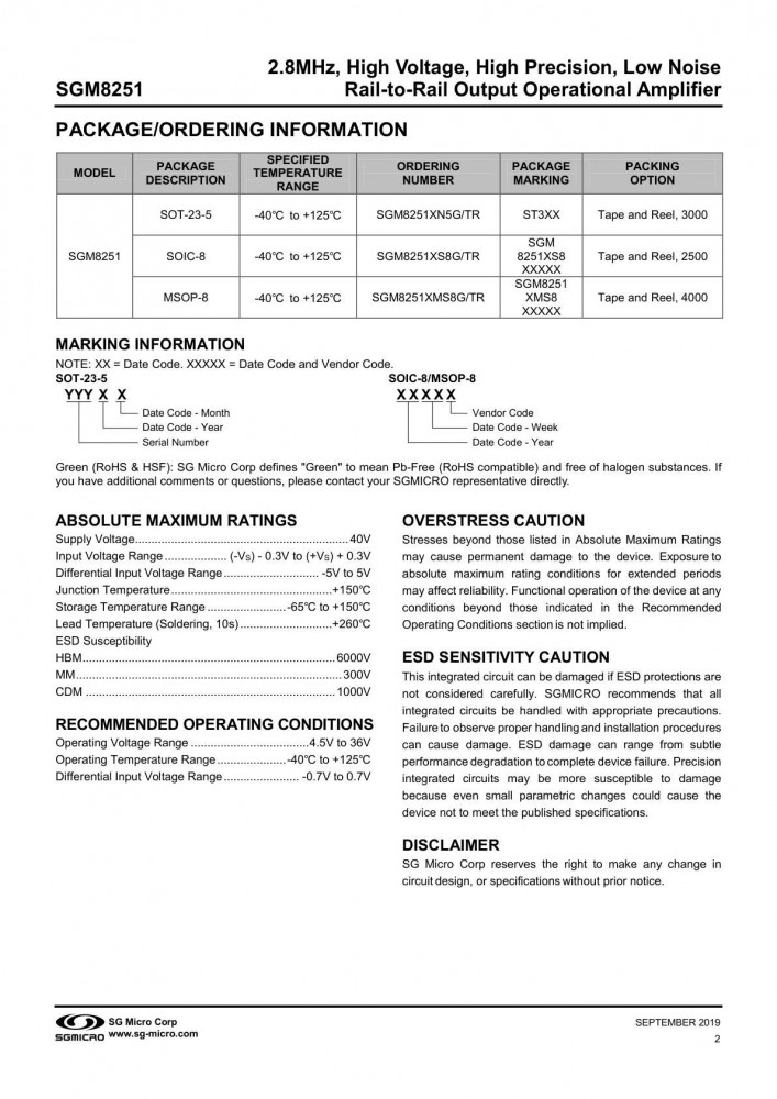 SGM8251 datasheet page 2