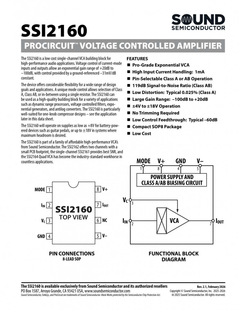 SSI2160 datasheet page 1