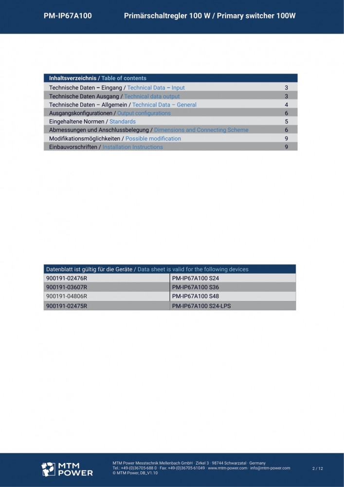 PM-IP67A100 datasheet page 2