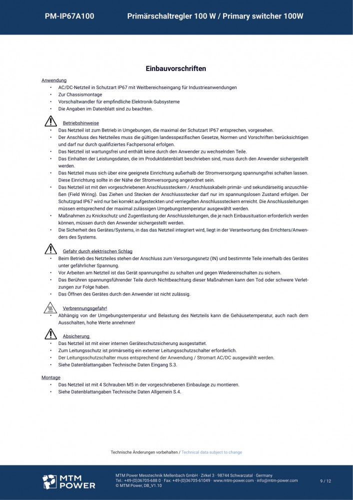 PM-IP67A100 datasheet page 9