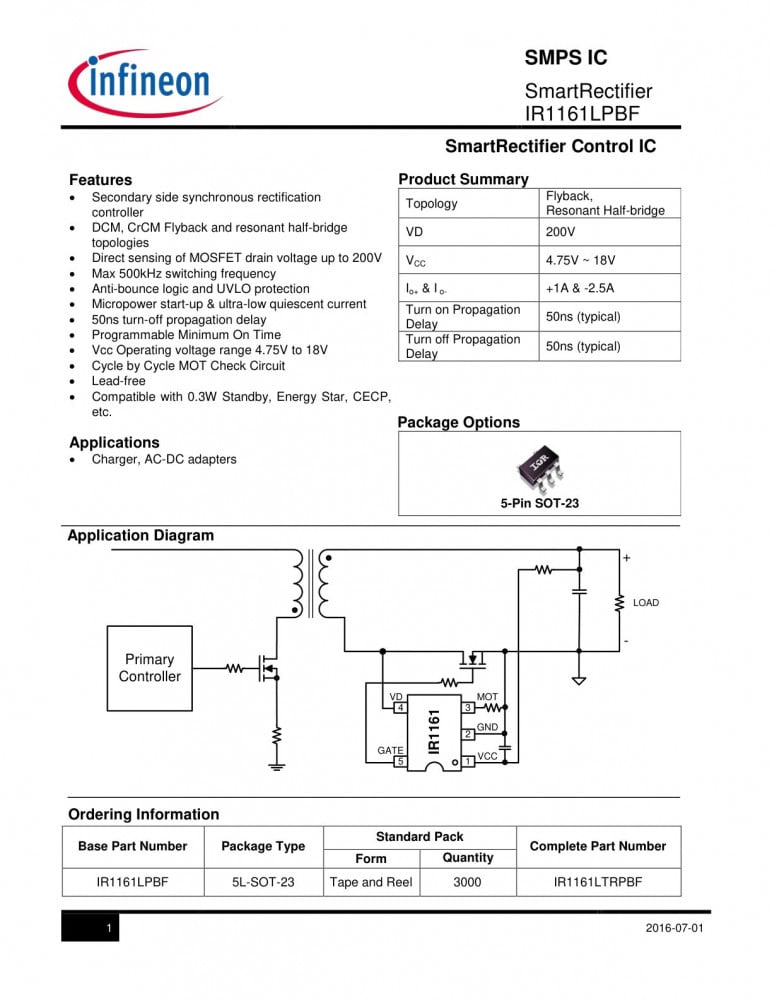 IR1161 technical document page 1