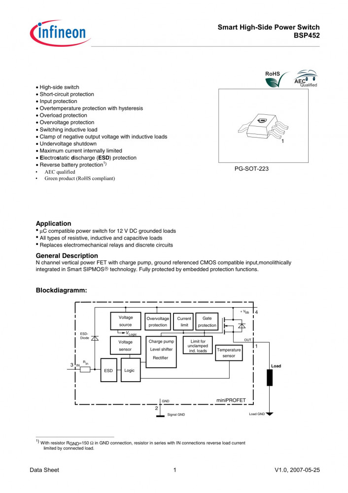 BSP452 datasheet page 1