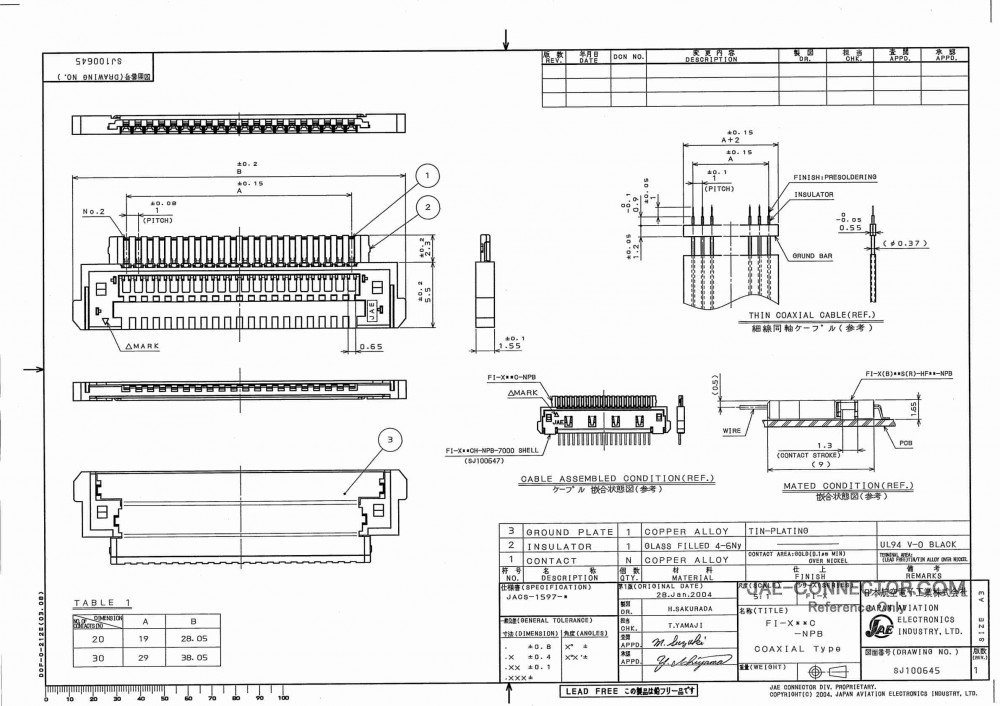 JAE FI-X30C-NPB technical document page