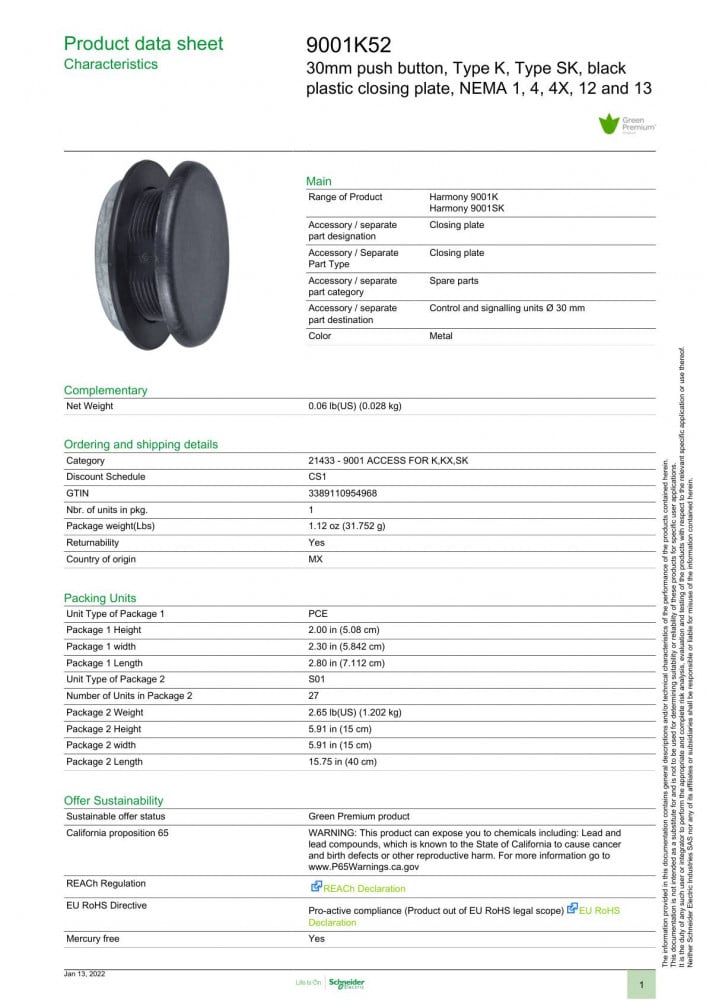 9001K52 technical document page 1