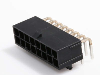 Mini-Fit Jr. Header, Dual Row, Right-Angle, with Snap-in Plastic Peg PCB Lock, 6 Circuits, UL 94V-0, Matte Tin (Sn) Plating, Black, Tray