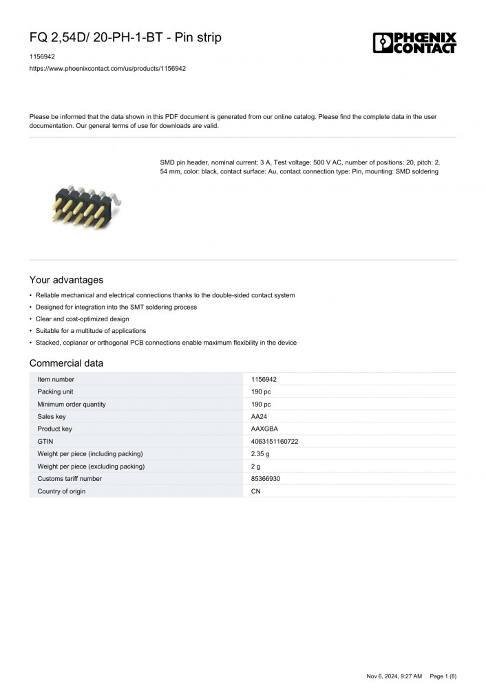 Phoenix Contact 1156942 technical document page 1