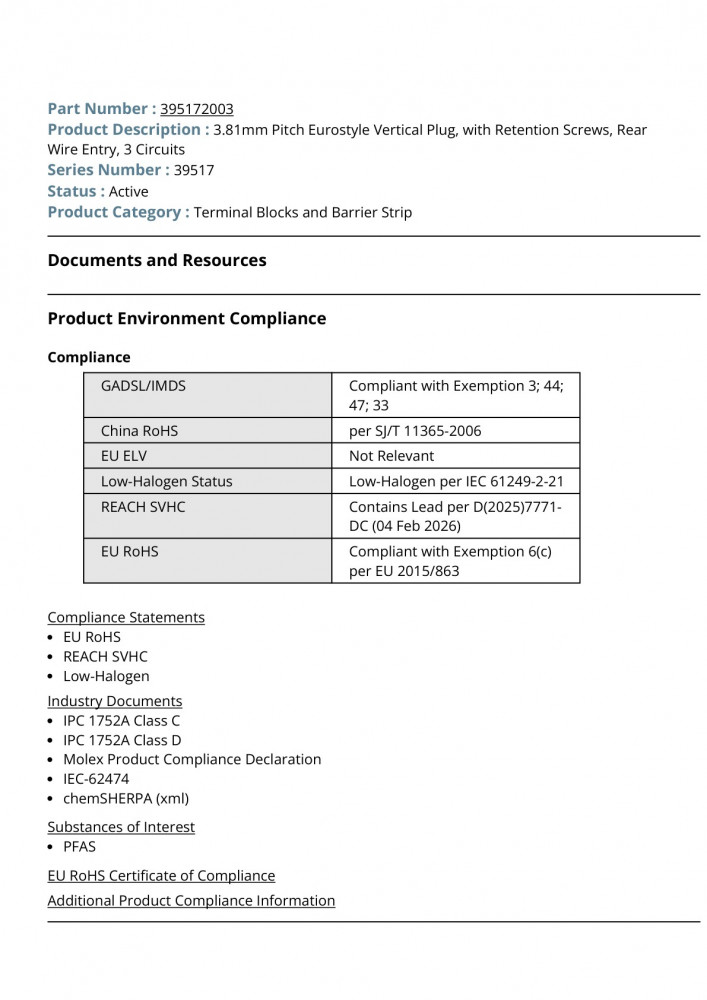 Technical document image 1 for MOLEX 395172003