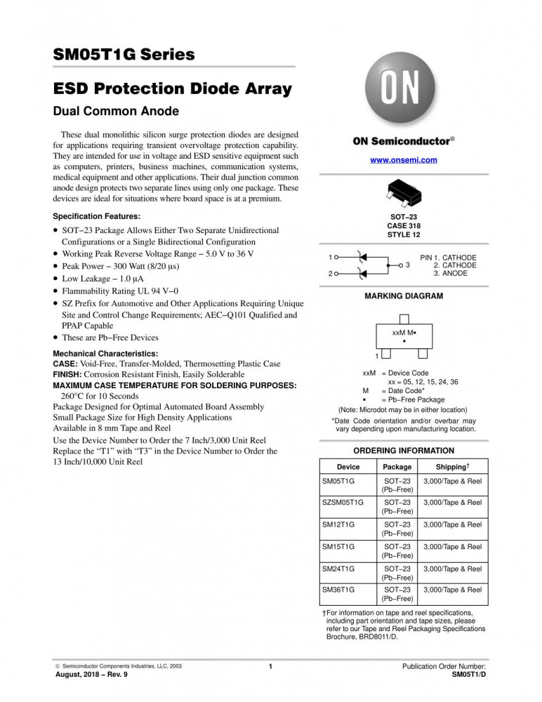 SM05T1G datasheet page 1