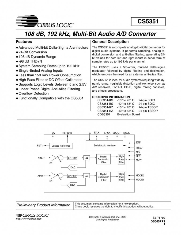CS5351-BS datasheet page 1