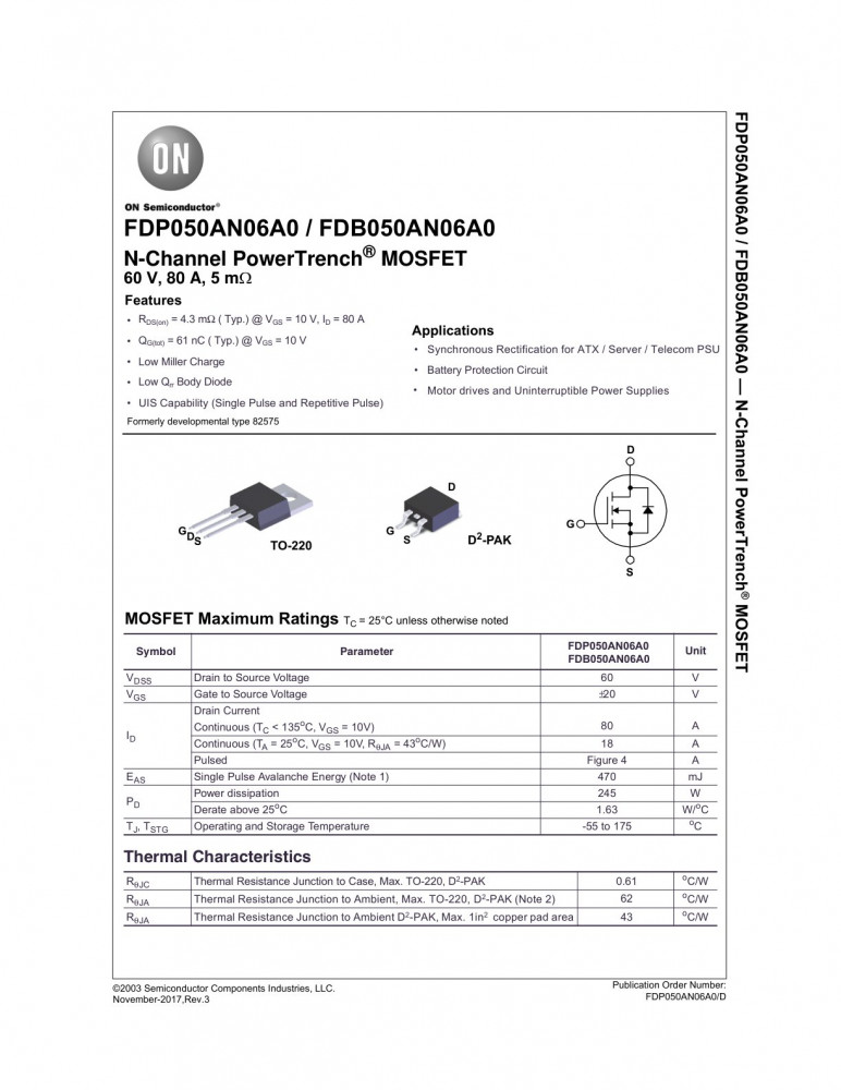 FDB050AN06A0 datasheet page 2