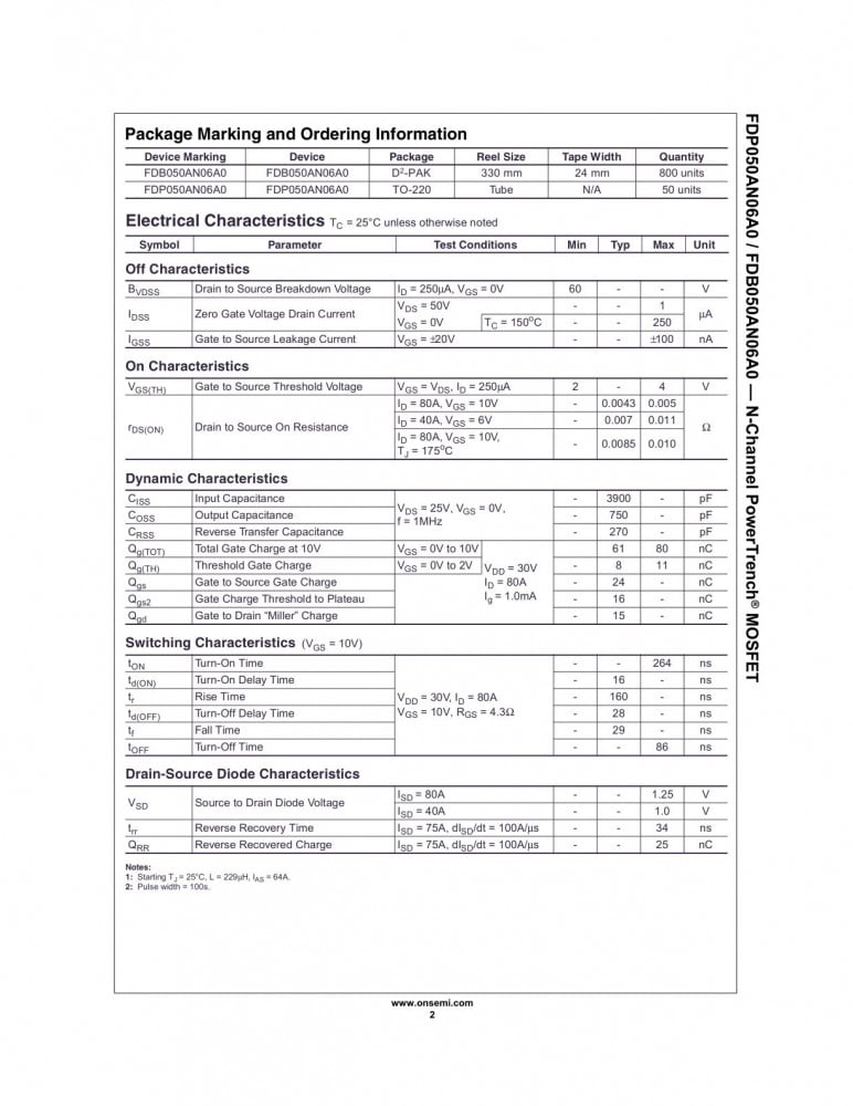 FDB050AN06A0 datasheet page 3