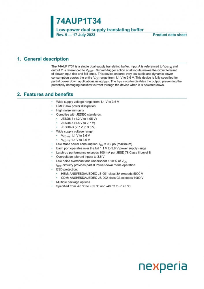 74AUP1T34GW datasheet page 1