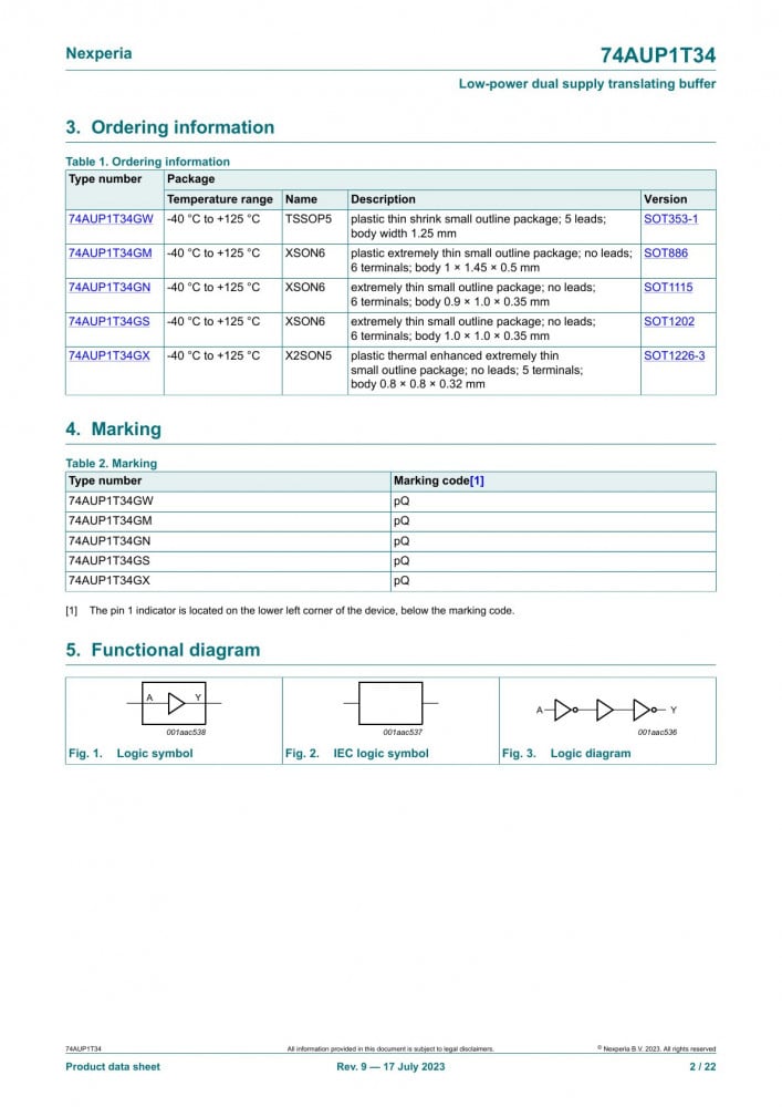 74AUP1T34GW datasheet page 2