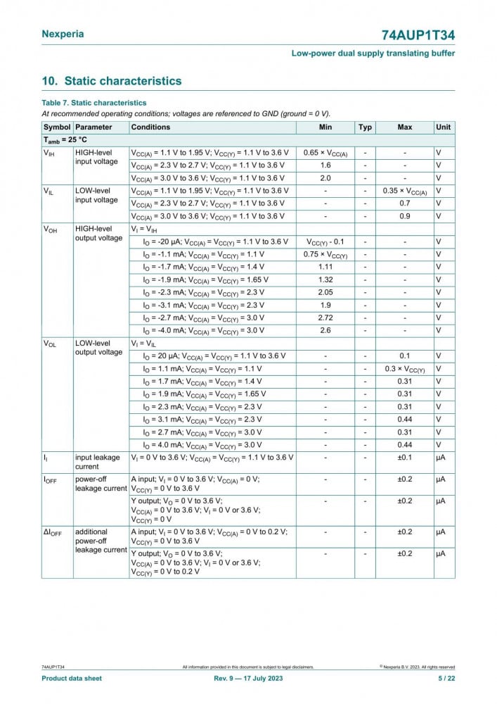 74AUP1T34GW datasheet page 5