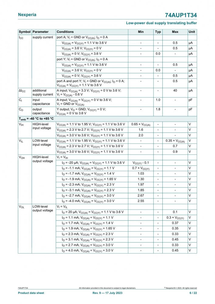 74AUP1T34GW datasheet page 6