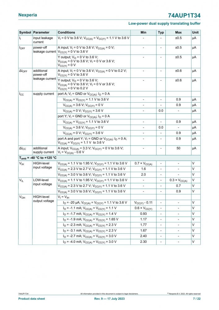 74AUP1T34GW datasheet page 7