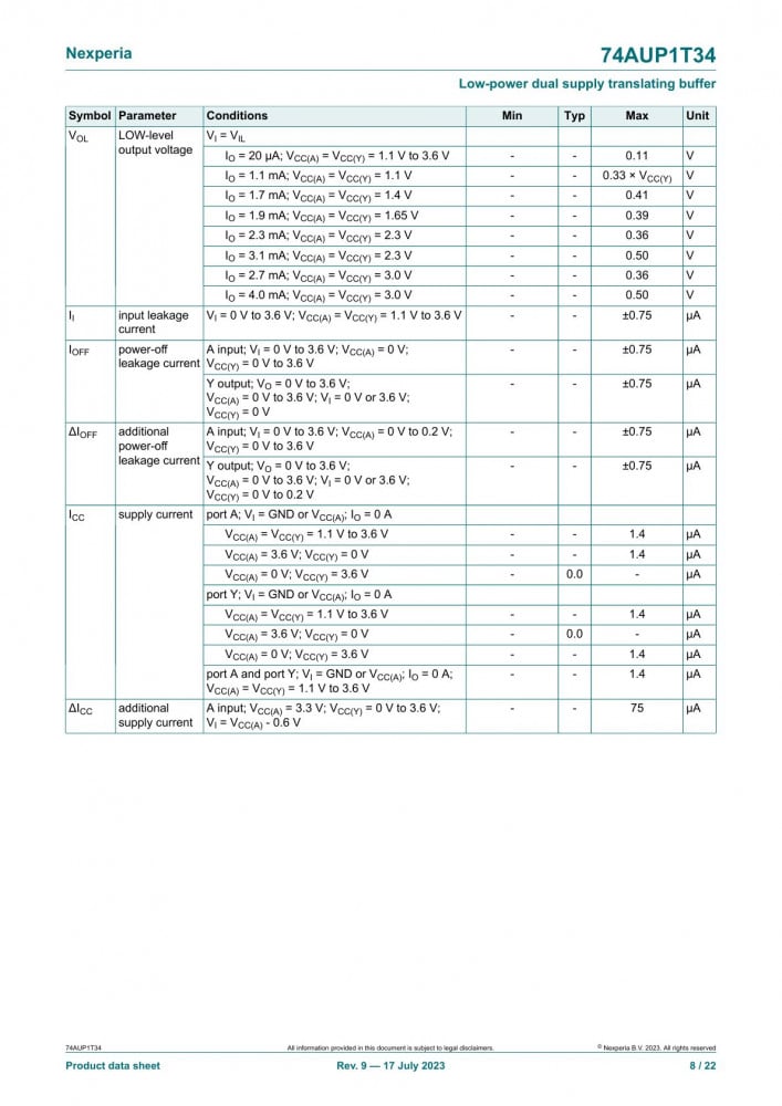 74AUP1T34GW datasheet page 8