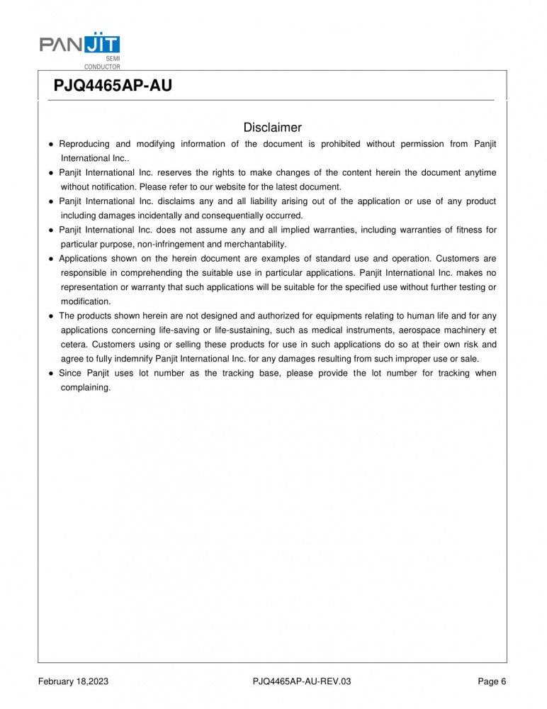 PJQ4465AP-AU datasheet page 6