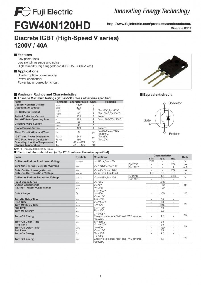 FGW40N120HD datasheet page 1